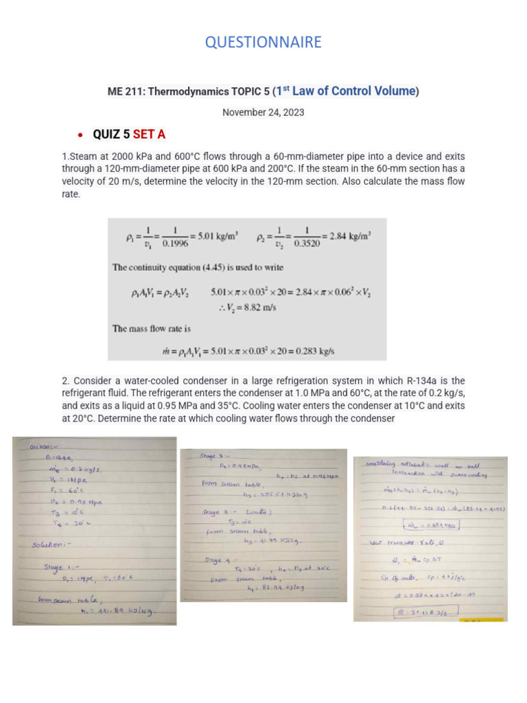 Thermo Finals - Questionnaire Quizzes and Sample Probs With Answers | PDF | Heat | Refrigerator