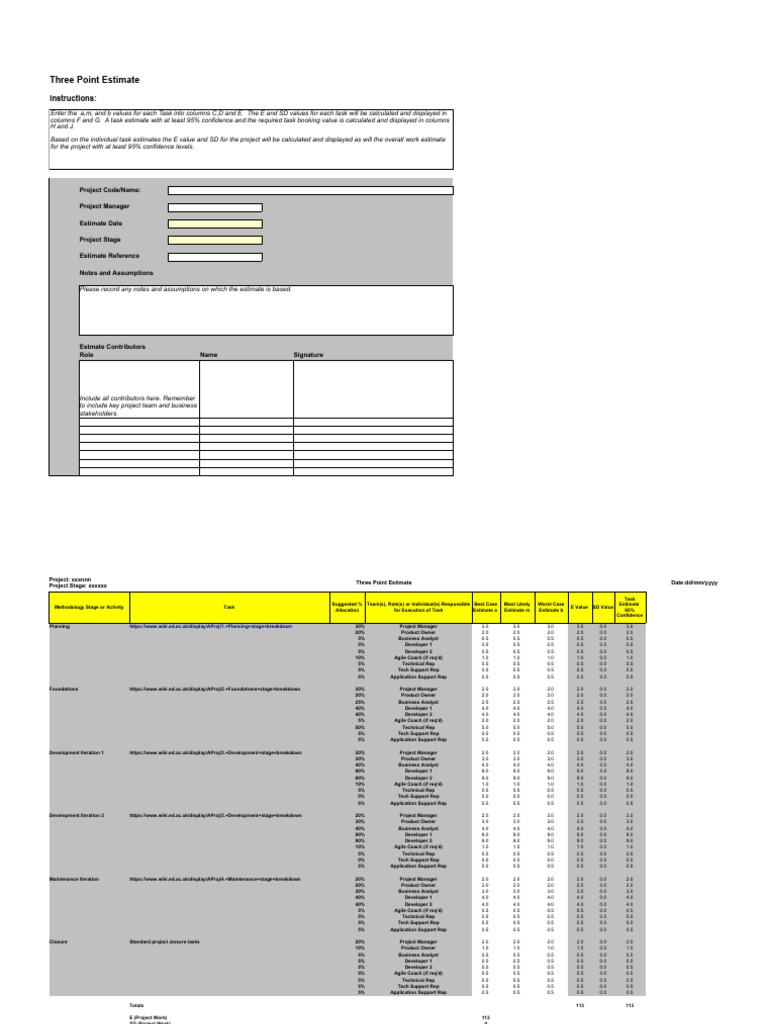 Three Point Estimation Template - Agile | Download Free PDF | Business ...
