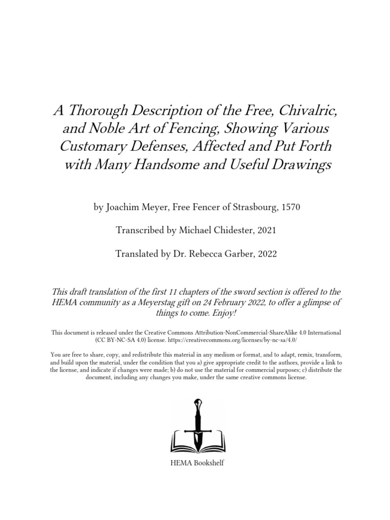 Meyer 1570 Sword Draft Translation (Garber-Chidester) | PDF | Creative ...
