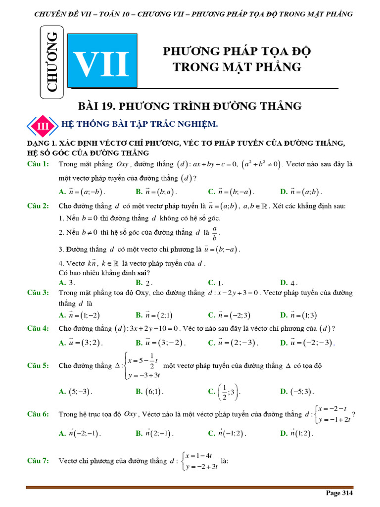 007.19.2 Toan-10 B19 C7 Pt-Duong-Thang Trac-Nghiem De322 | PDF