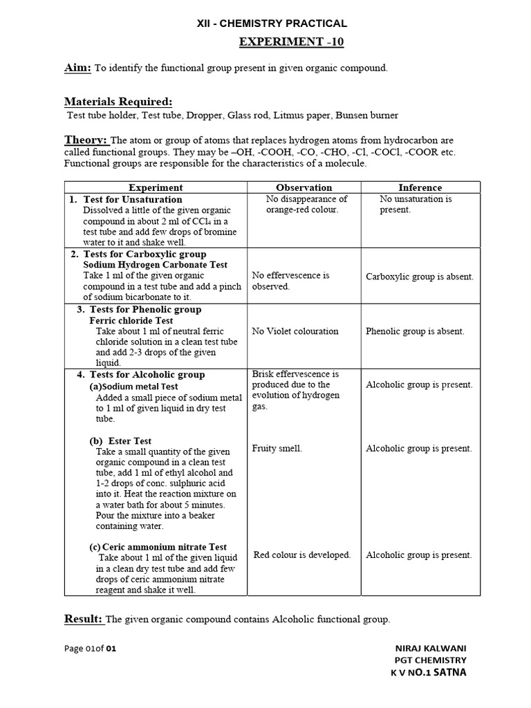 Experiment-10 | Download Free PDF | Functional Group | Chemical Compounds