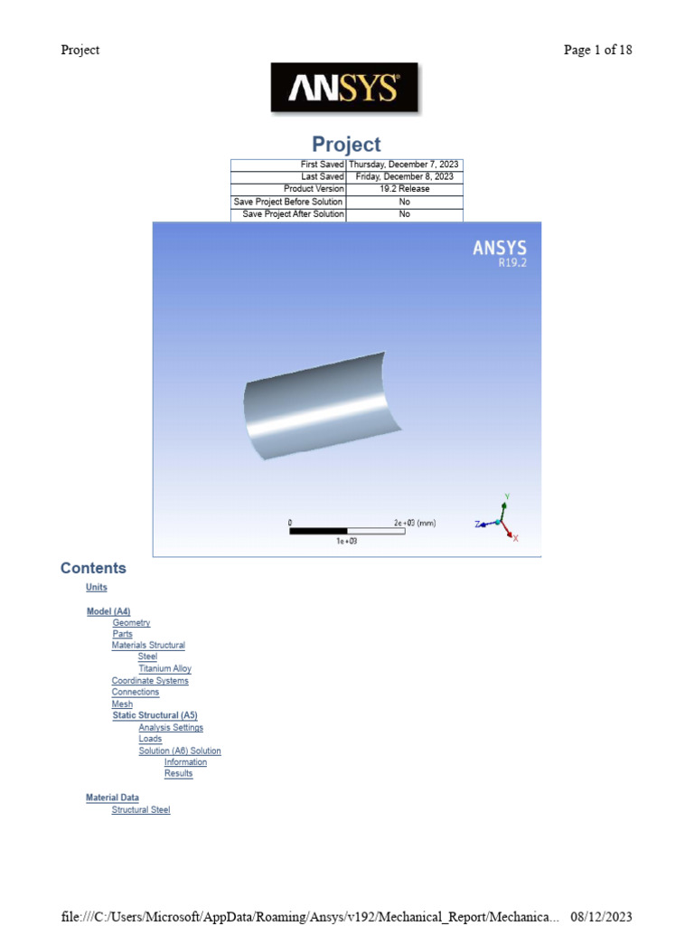 Ansys Analysis 1 | PDF | Stress (Mechanics) | Cartesian Coordinate System