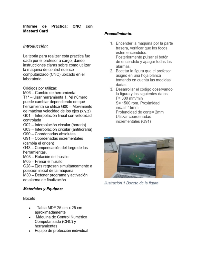 Procedimiento:: Informe de Práctica: CNC Con Masterd Card | PDF | Control numerico | Informática