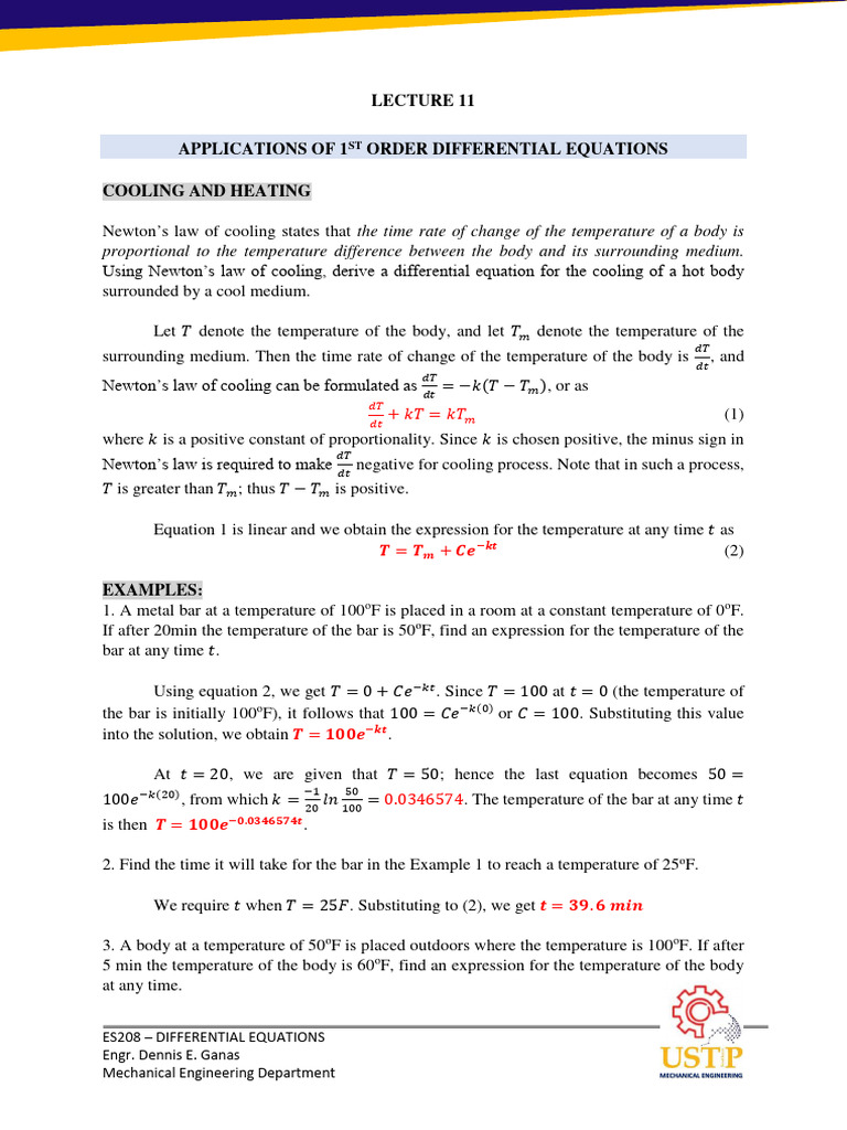 IM DE Chapter 3 Lect 11 COOLING AND HEATING | PDF | Thermal Conduction | Equations
