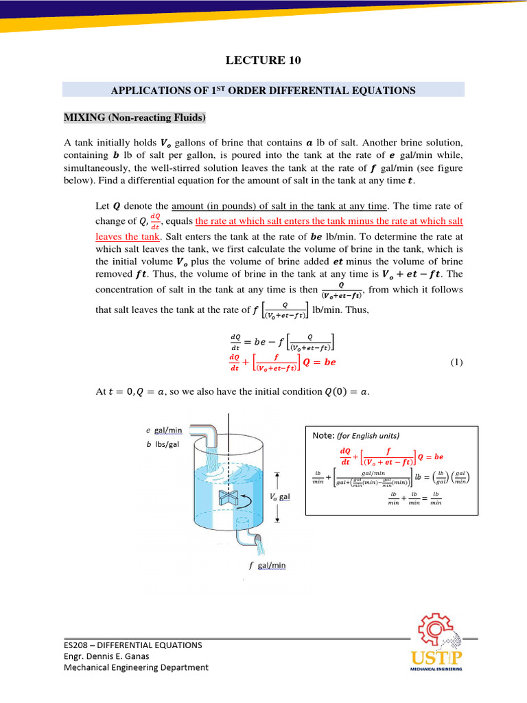 IM DE Chapter 3 Lect 10a APPLICATIONS MIXING | PDF | Equations | Volume