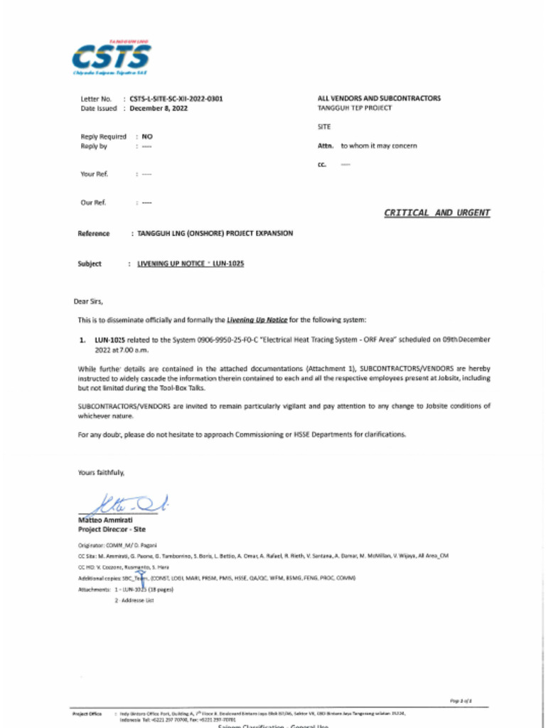 CSTS-L-SITE-SC-XII-2022-0301 - LIVENING UP NOTICE - LUN-1025 Cover | PDF