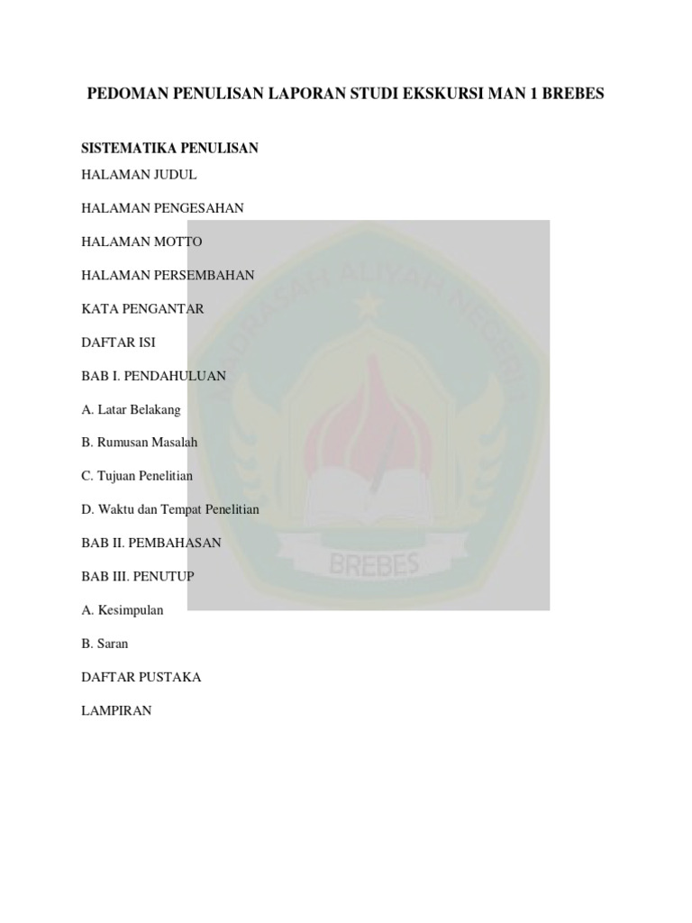 PEDOMAN PENULISAN LAPORAN STUDI EKSKURSI MAN 1 BREBES Fiks-1 | PDF