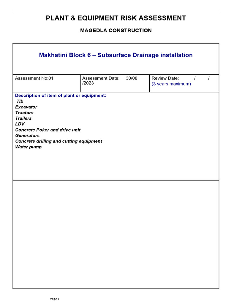 Plant and Equipment Risk Assesment | PDF | Hazards | Radiation