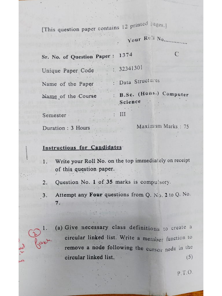 DSA Question Paper (1374) | PDF