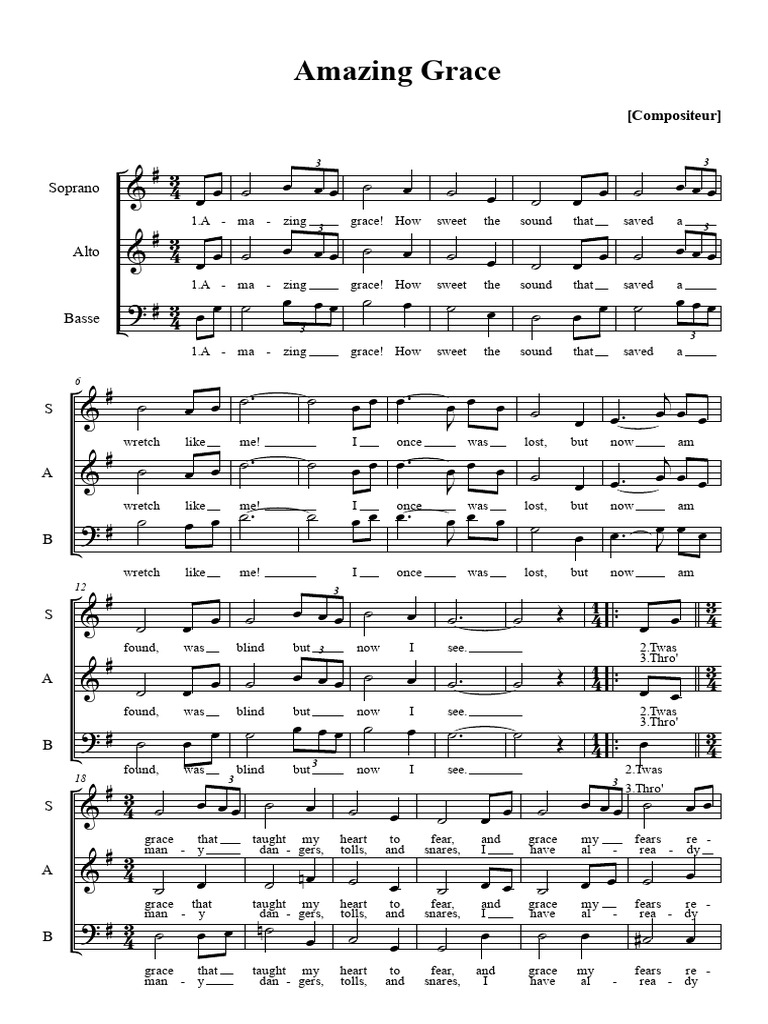Amazing Grace 3 Voix | PDF | Vocal Music