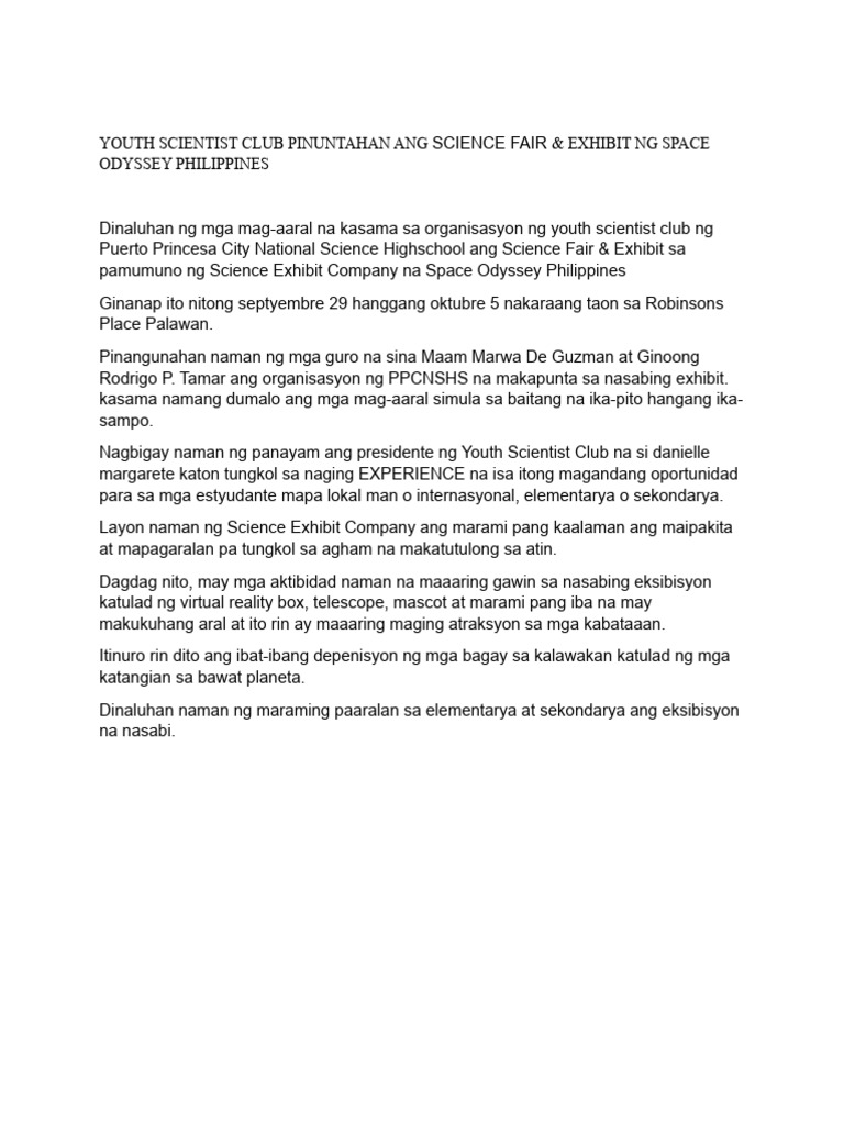 Nagbigay Atraksyon Sa Mga Kabataan Ang Ginawang Science Fair | PDF