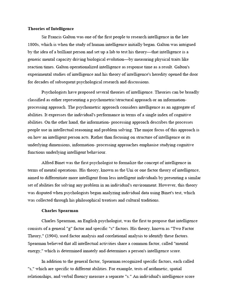 Theories of Intelligence | PDF | Intelligence | Mental Processes