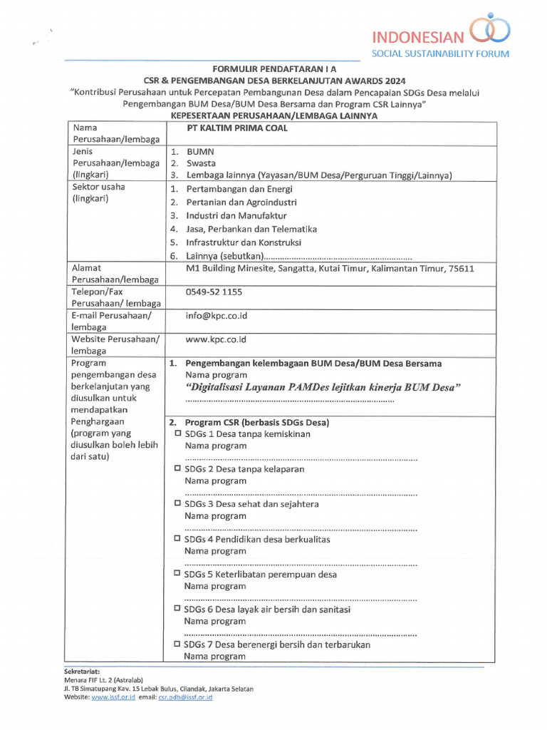 Formulir Pendaftaran IA - KPC | PDF