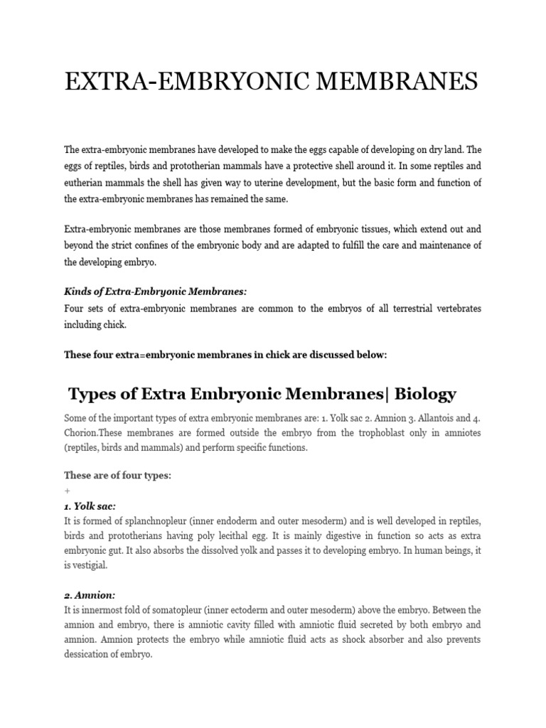 Types of Extra Embryonic Membranes | Download Free PDF | Anatomy | Reproduction