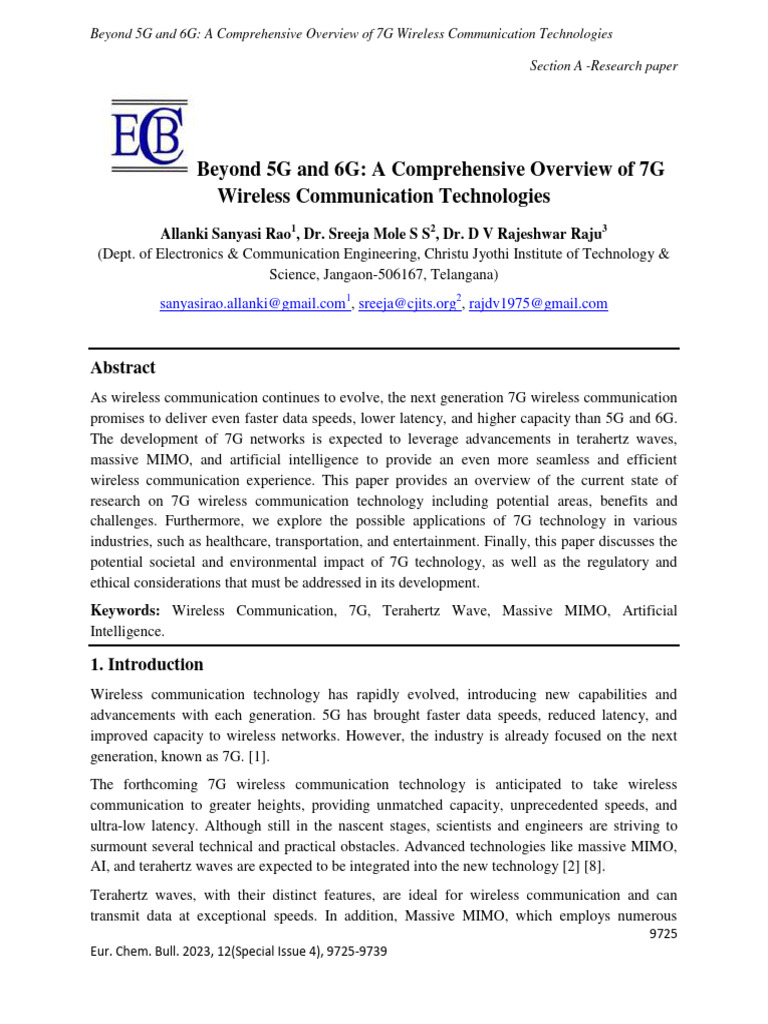 Beyond 5G and 6G A Comprehensive Overview of 7G Wireless Communication Technologies - May 23 ...