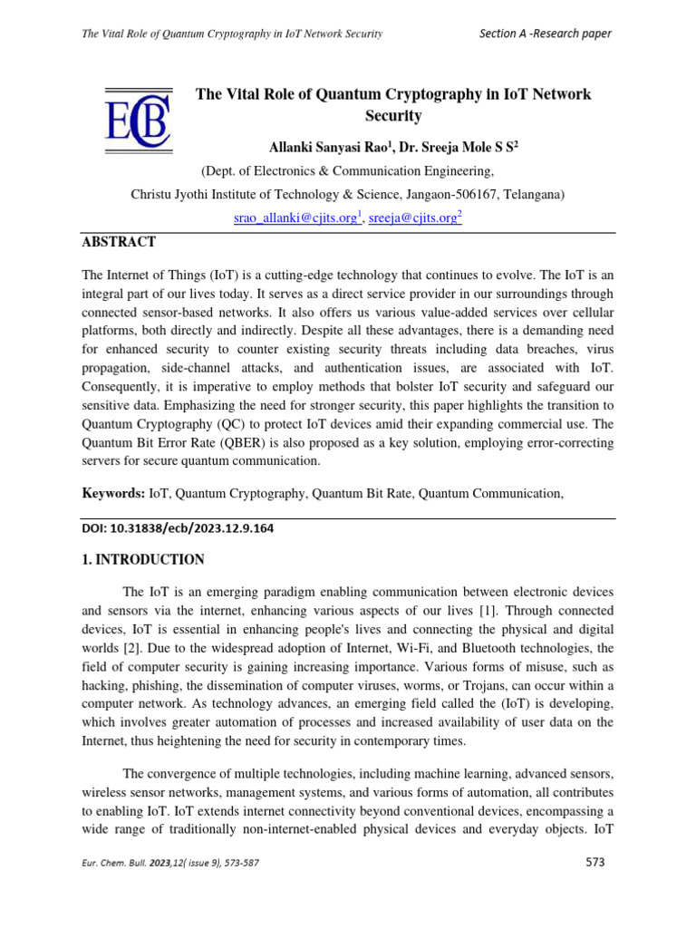 The Vital Role of Quantum Cryptography in IoT Network Security | PDF | Internet Of Things | Security