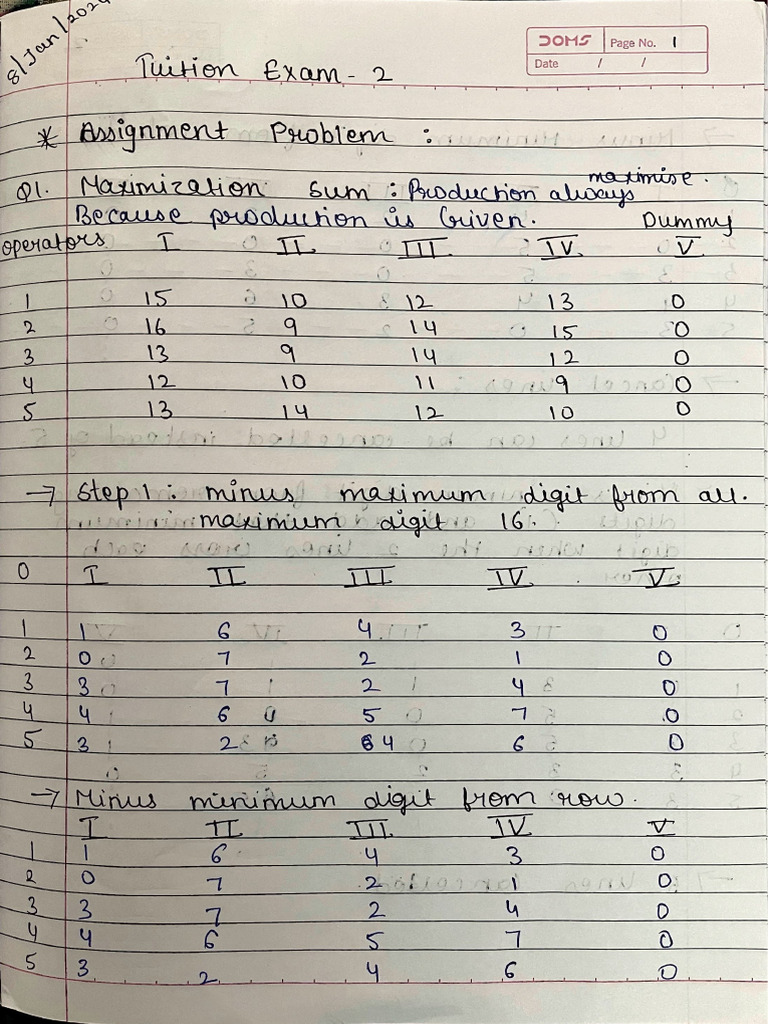 Assignment Problem Tuition Exam | PDF