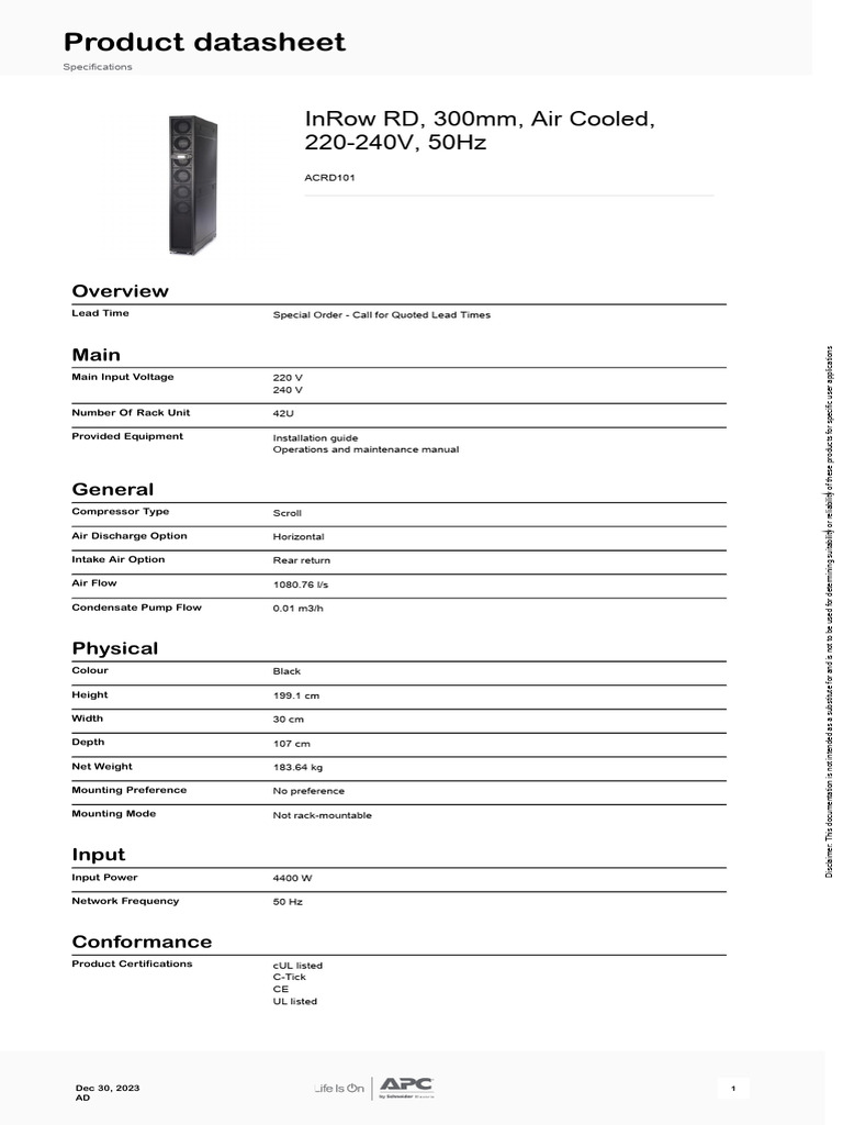 APC - Uniflair Direct Expansion InRow Cooling - ACRD101 | PDF ...