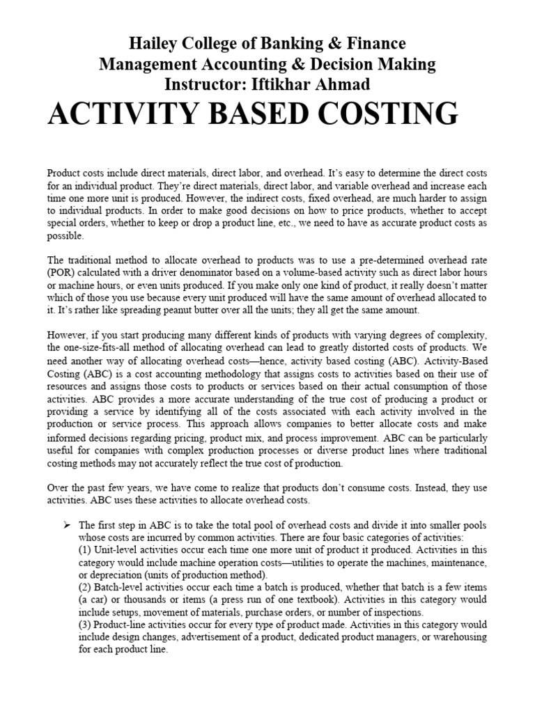 Activity Based Costing | PDF | Deposit Account | Transaction Account