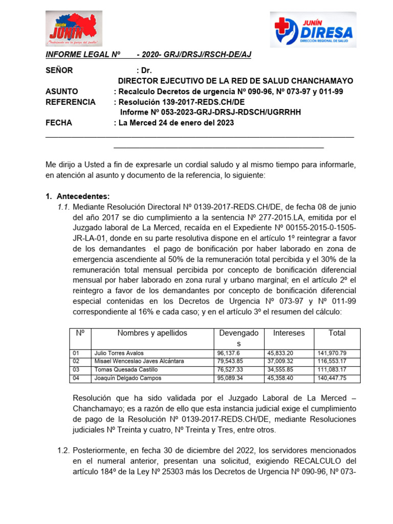 Recalculo Decretos de Urgencia 090-96 y 011-99 | PDF | Apelación | Ley ...