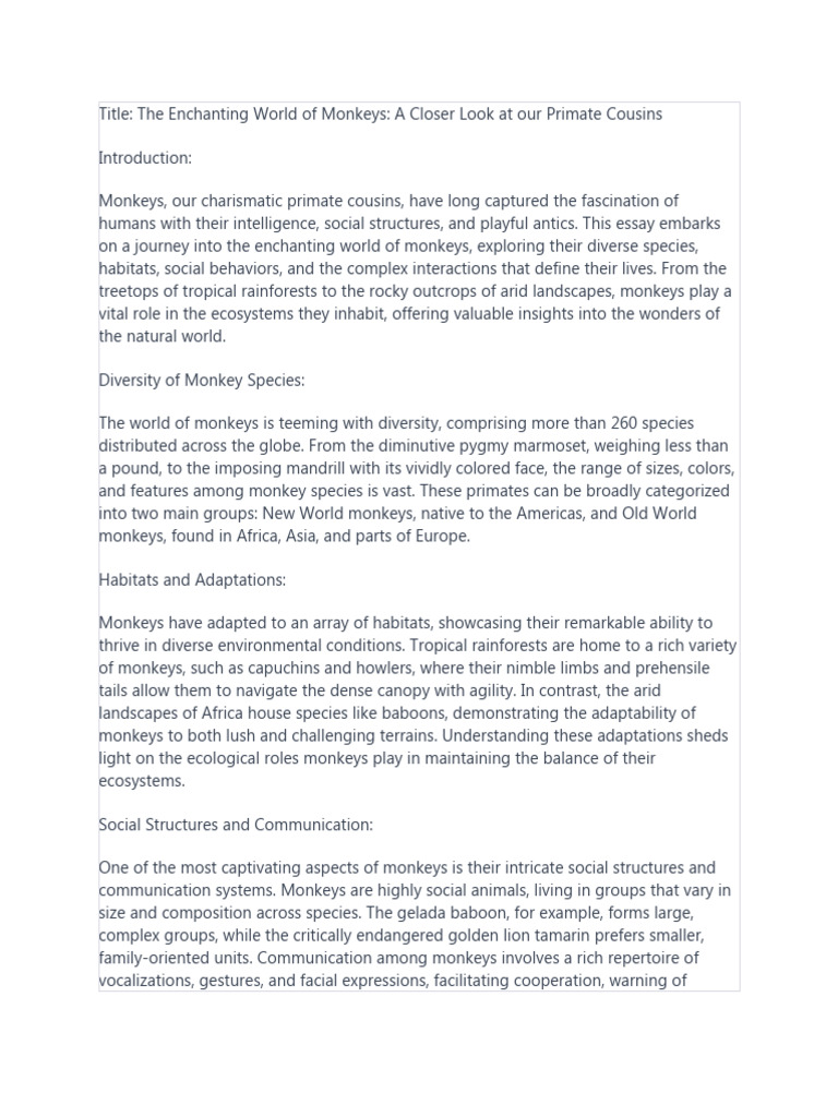 The One With The Monkeys Essay | PDF | Conservation Biology | Monkey