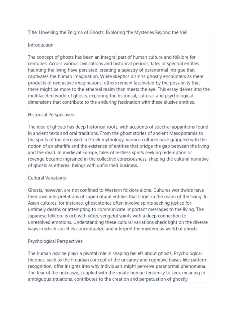 The one with the ghost essay | PDF | Ghosts | Ghost Hunting