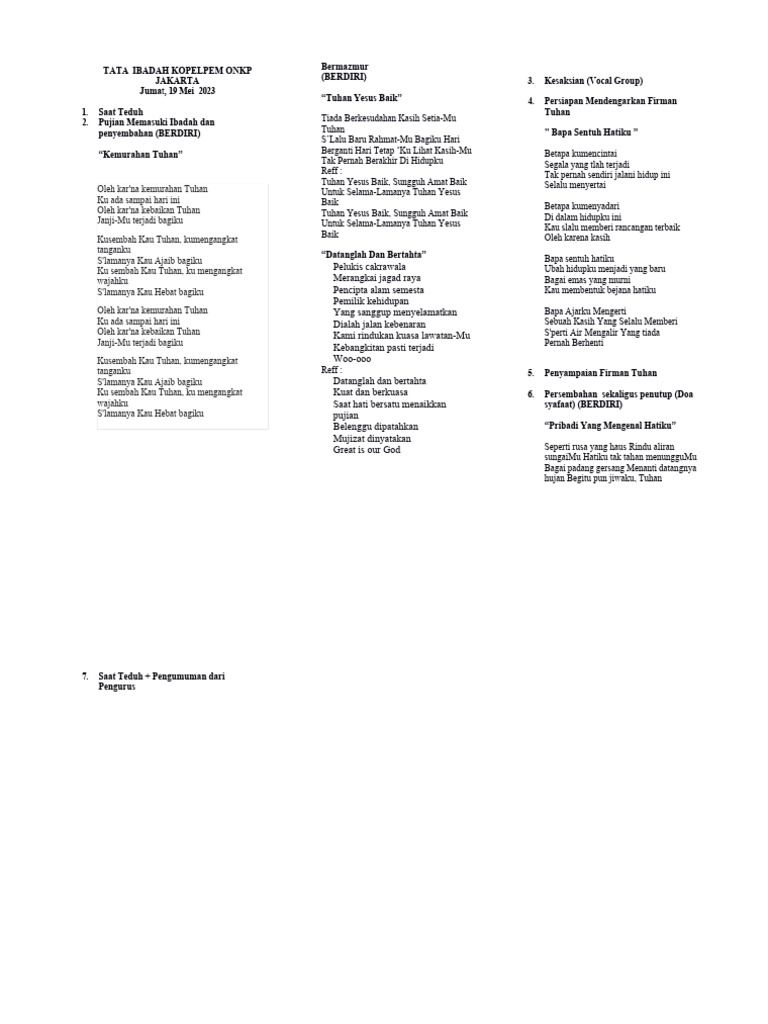Tata Ibadah Kopelpem Onkp Jakarta 1 | PDF