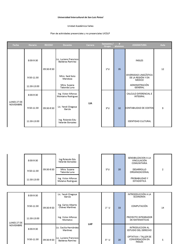 Calendario de Examenes 3 Parcial | PDF