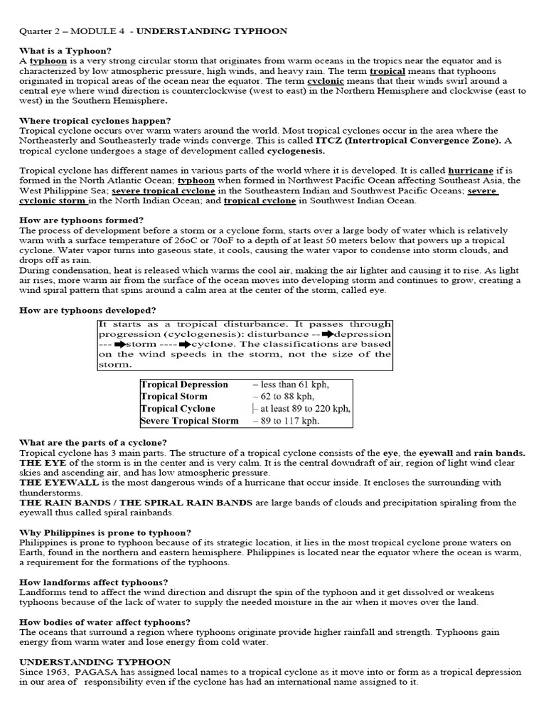 Quarter 2 Module 4 Understanding Typhoon | PDF | Tropical Cyclones ...