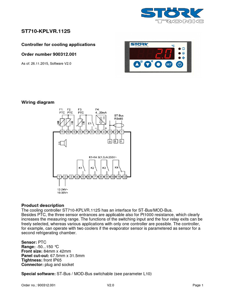 ST710-KPLVR.112S: Controller For Cooling Applications Order Number 900312.001 | PDF | Parameter ...