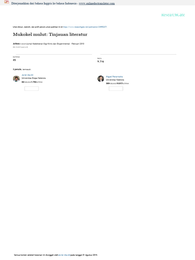 Oral Mucocele Review of The Literature - En.id | PDF | Sains & Matematika