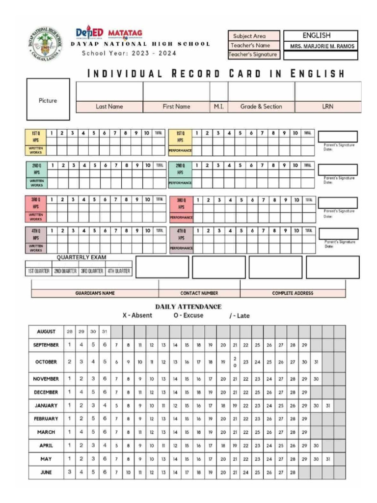 Individual Record Card Template | PDF