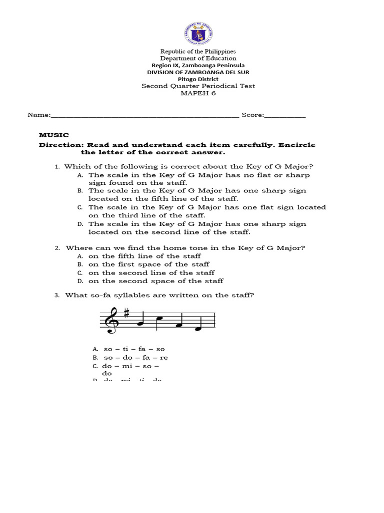 2nd Quarter Periodical Test in MAPEH 6 With TOS | PDF