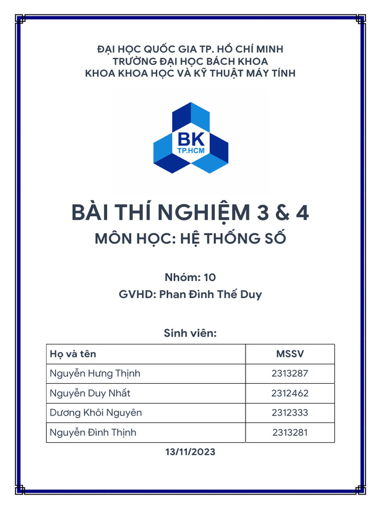 Lab 3 Hệ thống số HCMUT | PDF