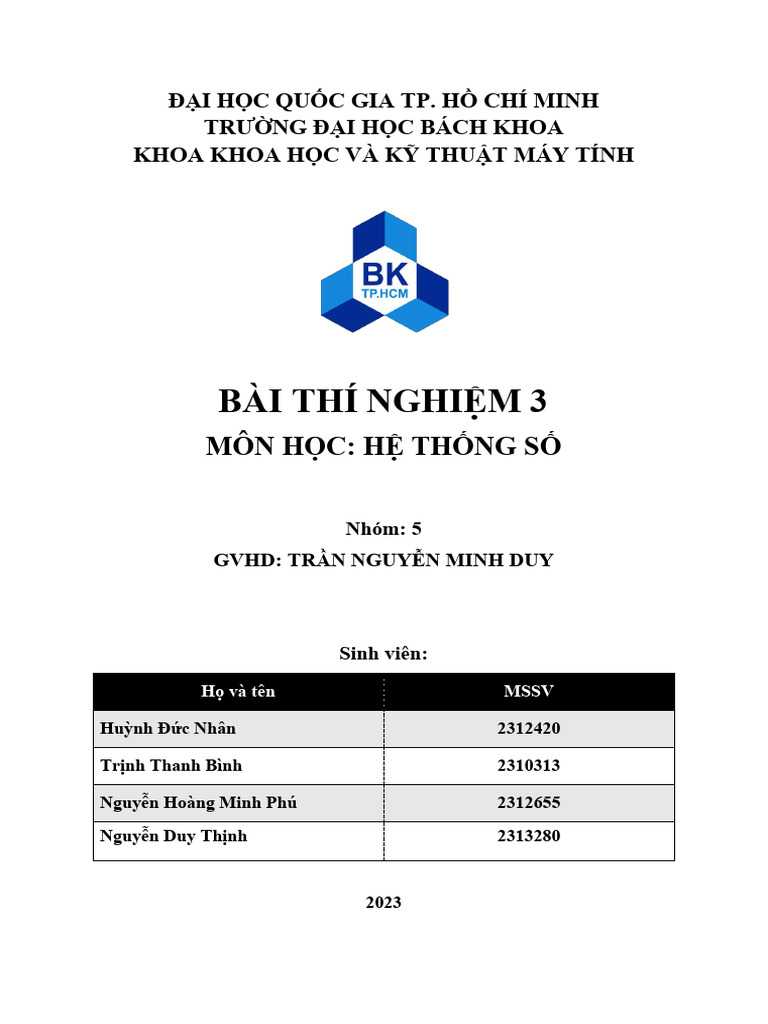 Lab 5 Hệ thống số HCMUT | PDF