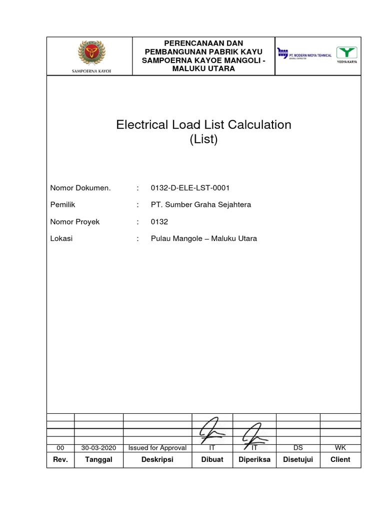 0132-D-ELE-LST-0001 Electrical Load List Calculation | PDF | Electrical Components ...