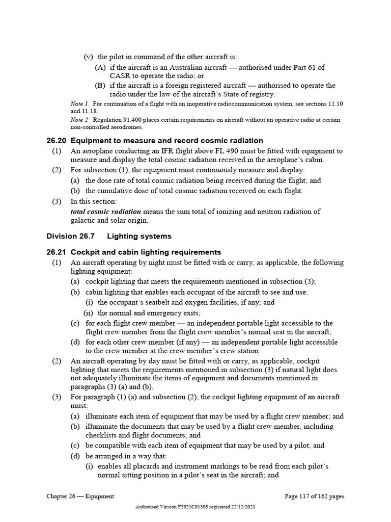 PART 91 MOS 26.7 Lighting Systems | PDF | Instrument Flight Rules | Radiation
