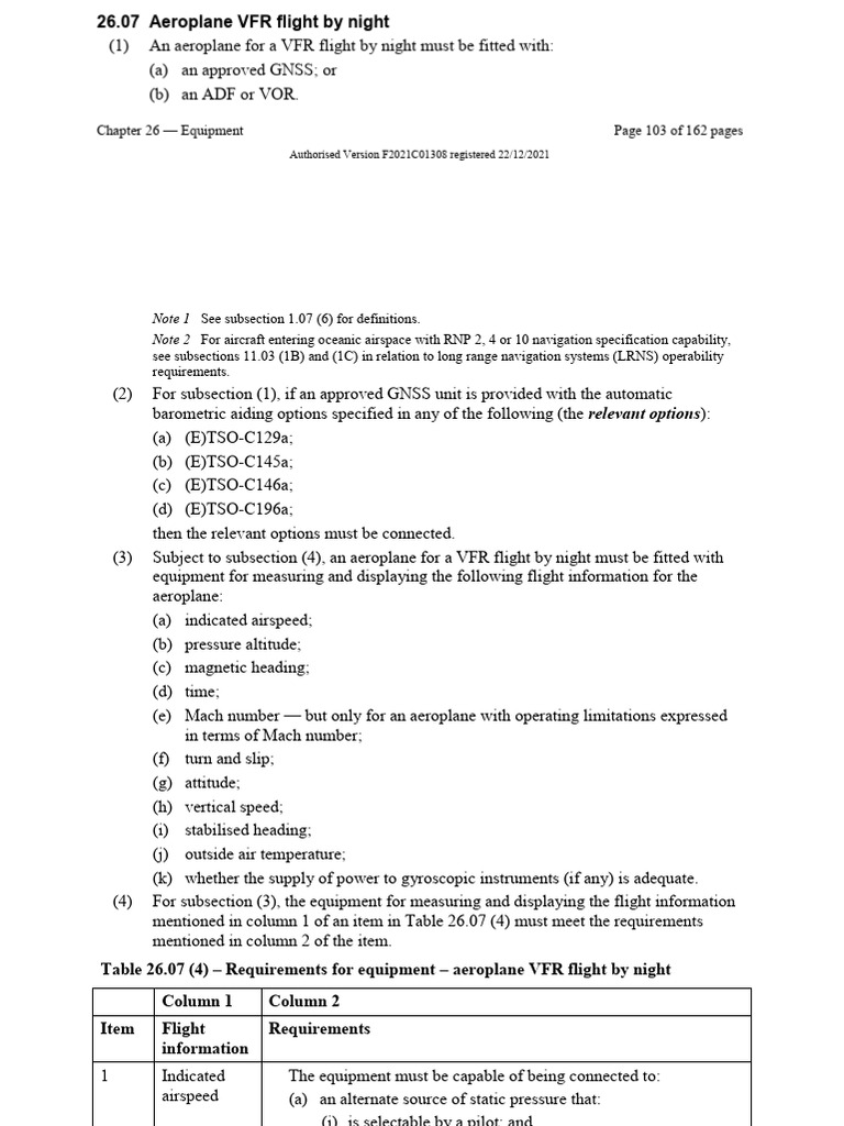 VFR Night Flight Equipment Requirements | PDF | Aviation | Aerospace