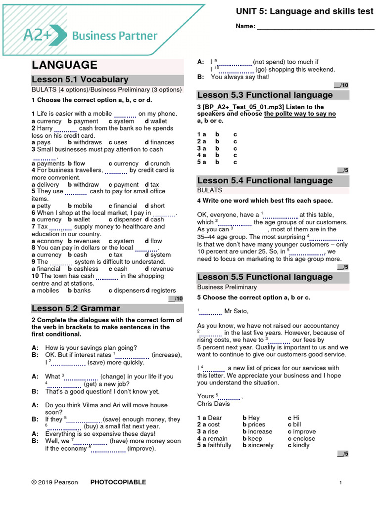 BP A2P Tests Unit5 | PDF | Cash | Credit Card