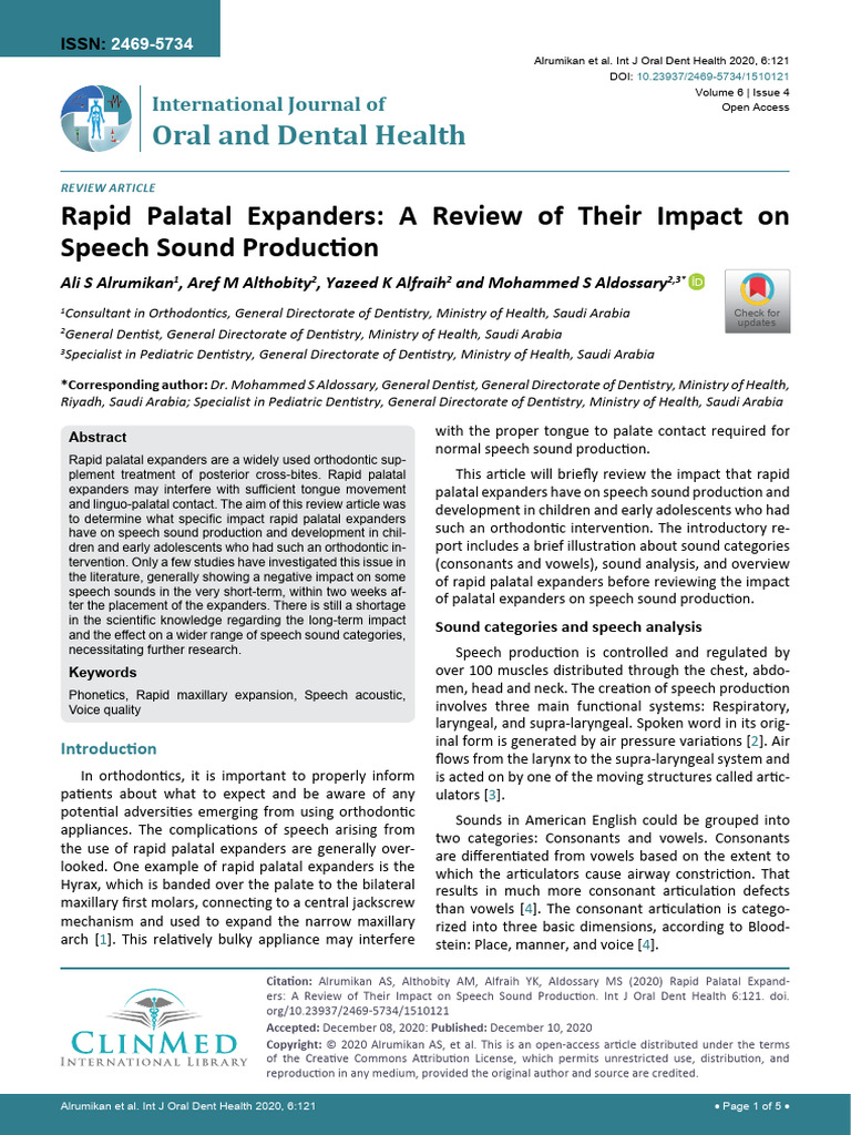 Rapid Palatal Expanders: A Review of Their Impact On Speech Sound ...