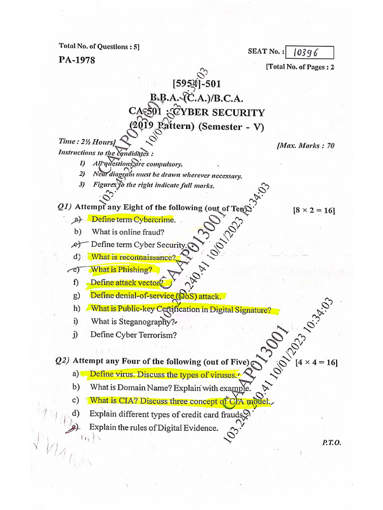 Cyber Security Question Paper | PDF