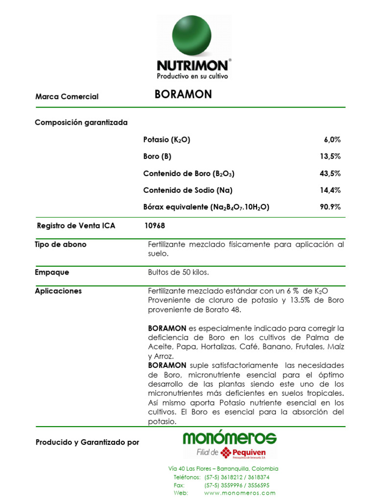 Ficha Técnica BORAMON | PDF