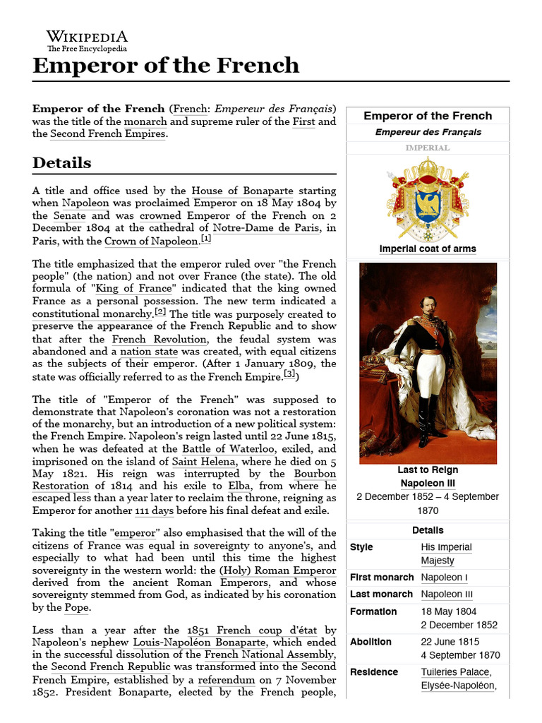 All Emperors of The French | PDF | First French Empire | Heads Of State