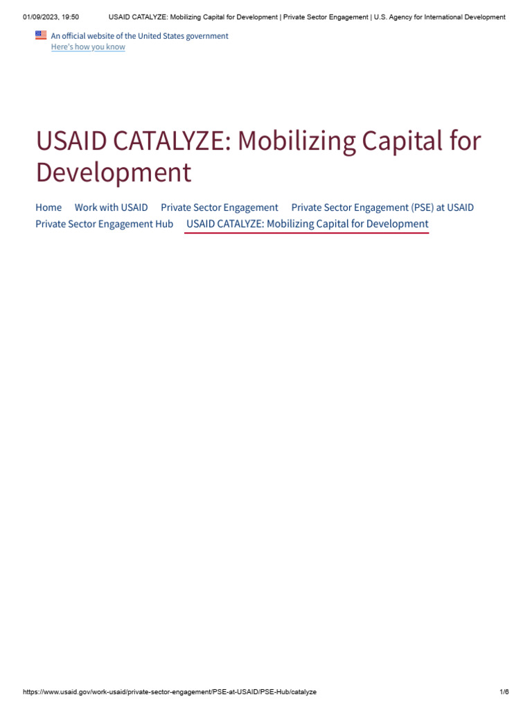 USAID CATALYZE - Mobilizing Capital For Development - Private Sector ...