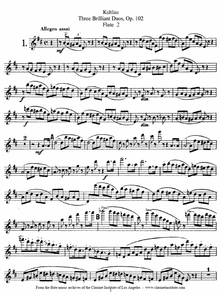Kuhlau - Three Brilliant Duos, Op. 102 (Flute II) | PDF