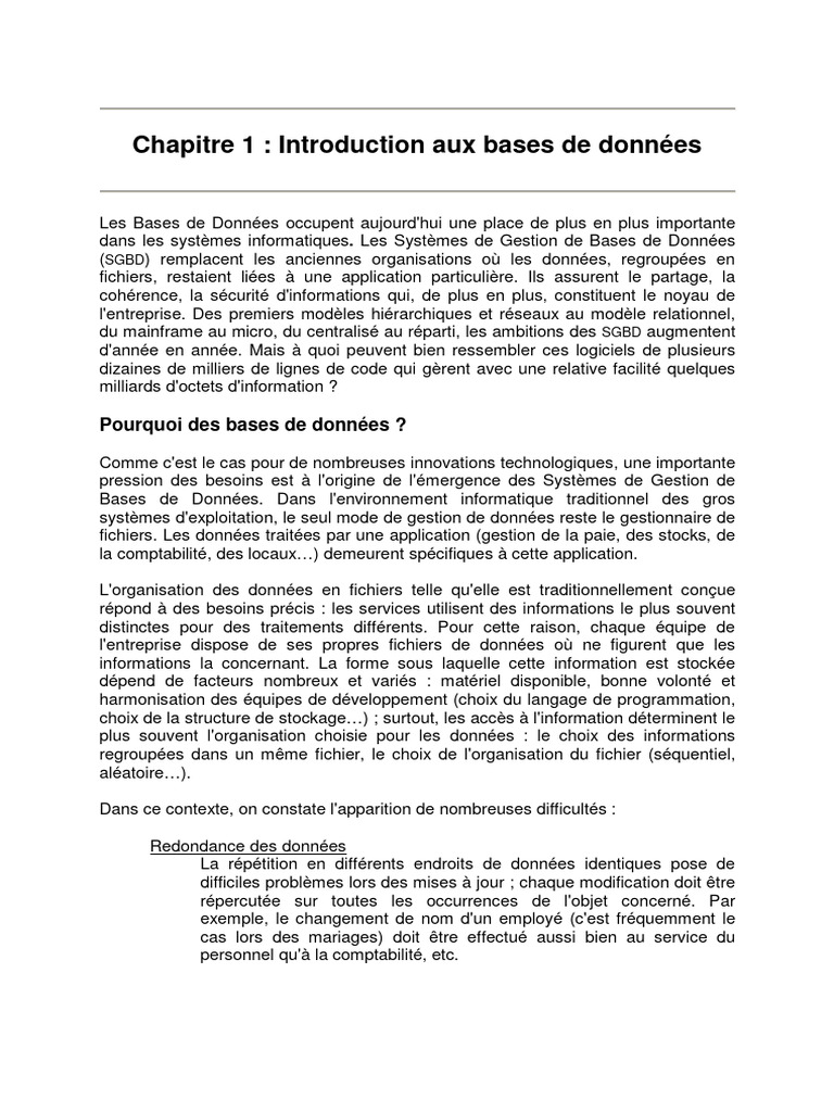 Chapitre 1 - Introduction Aux Bases de Données | PDF | Bases de données | Application