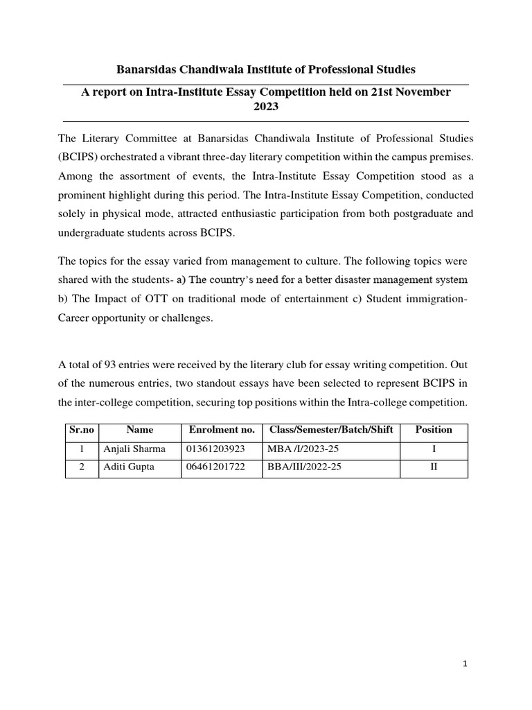 ESSAY Competition Report | PDF