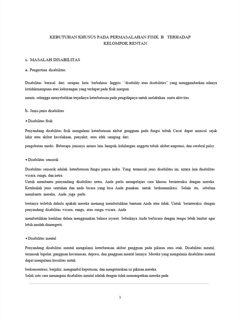 Kebutuhan Khusus Pada Permasalahan Fisik B Terhadap Kelompok Rentan | PDF