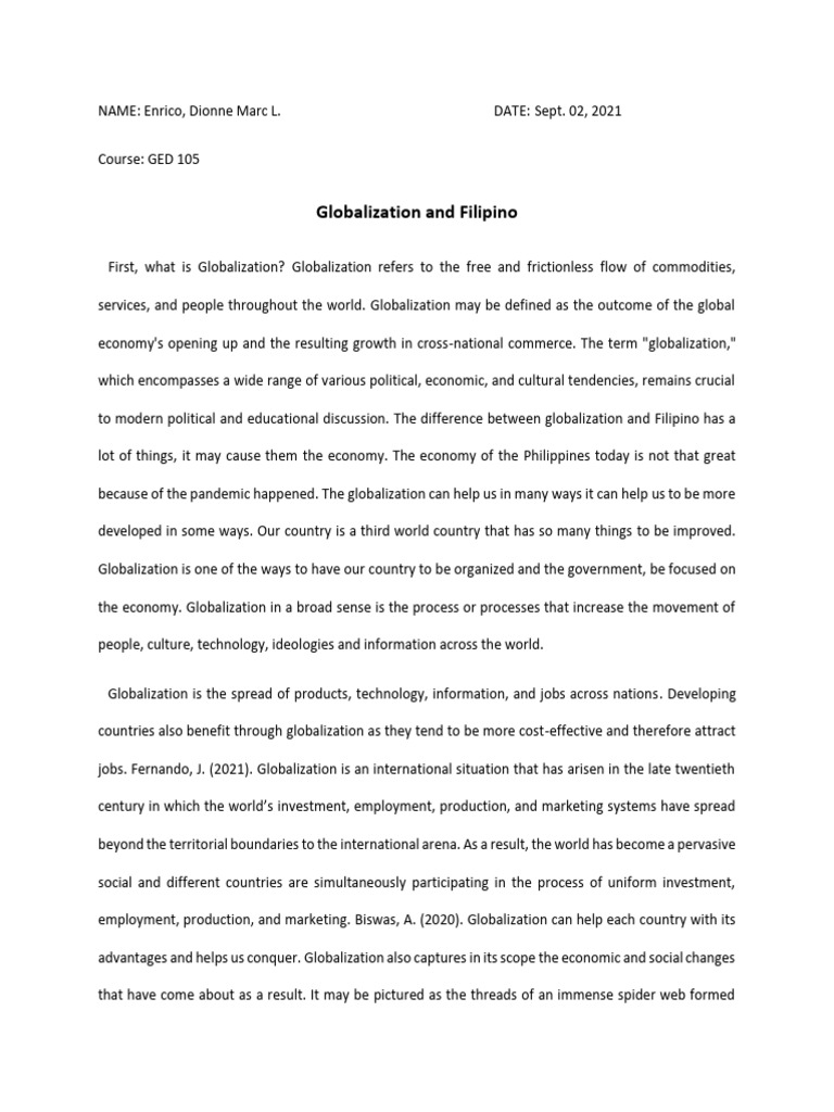 Enrico - GED105 Argumentative Paper 1 | PDF | Globalization | Economic ...