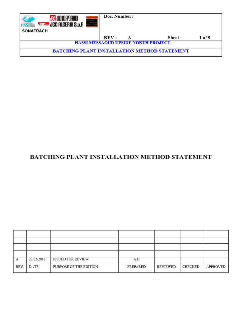 Batching Plant Method Statment | PDF | Safety